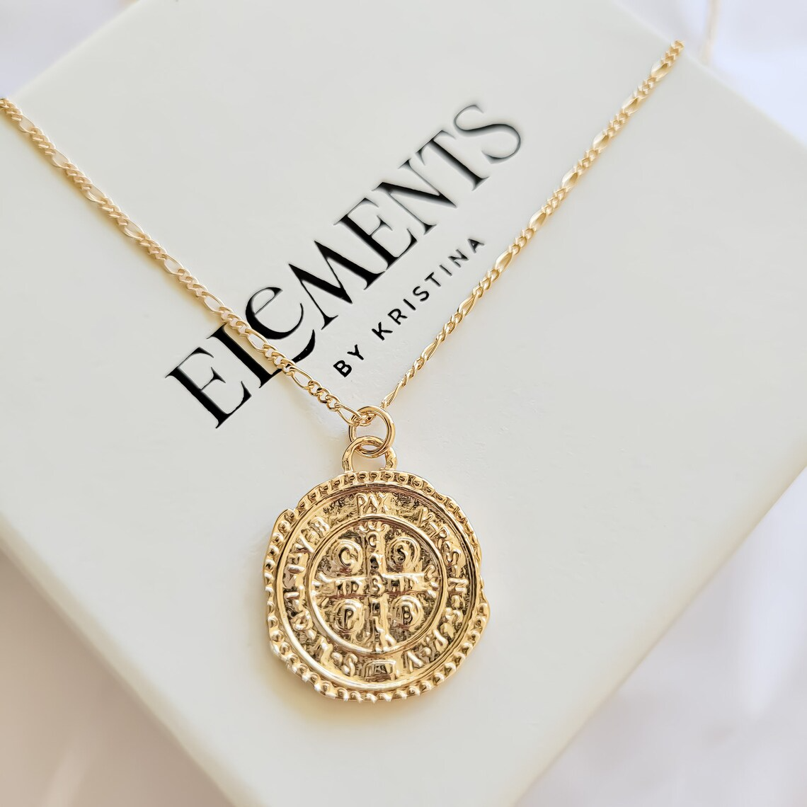 Saint Benedict Coin Medallion Necklace. Gold Filled Tarnish Resistant ...